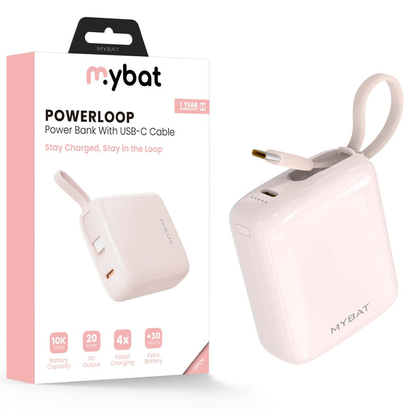 MyBat 10000mAh PowerLoop Power Bank with USB-C Cable - Pink ( 1103724 ...